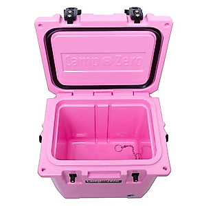 CAMP-ZERO 12 | 12.6 Qt. Cooler with 2 Molded-in Cup Holders & Folding Aluminum Handle | Thick Walled, Freezer Grade Cooler with Secure Locking System & Tie Down Channels (Pink)