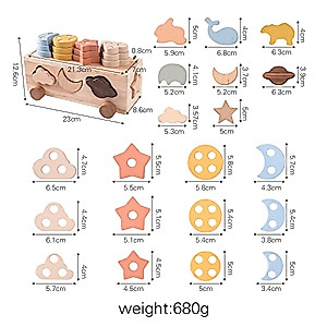 Samonyed Shape Sorter Toys for Toddlers 1-3 Montessori Stack Toy Car for 1 Year OldBaby Blocks Sorting Wooden&Silicone Educational Car Stacking Toys Montessori Toy1 2 3 Year Old Girls Boys Gifts