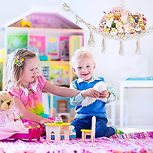 Stuffed Animal Hammock, 55inch Hand-Woven Toy Hammock Boho Tassel Macrame with Star Light String Corner Hanging Organizer Storage Plush Toys Net Holder for Nursery Play Room Kids Bedroom Decoration