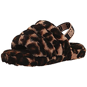 UGG Girls K Fluff Yeah Slide Panther Print Slipper, Butterscotch, 5 Big Kid