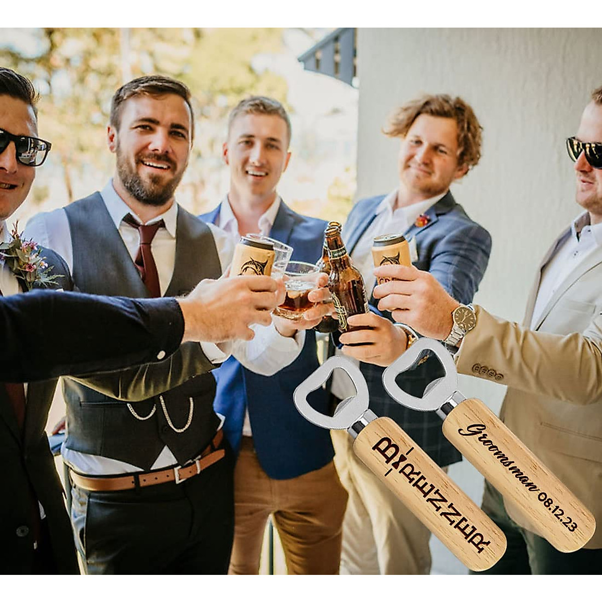 Personalized Wooden Bottle Opener Gift, Engraved Wedding Gift for Best man, Father of the Bride, Usher Groomsman (Set of 6)