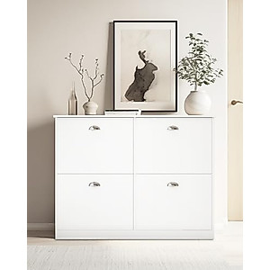 MIRROTOWEL Shoe Cabinet,Hidden Slim Narrow Shoe Rack Cabinet with 4 Drawers for Entryway, Foyer,Hallway,Bedroom,White