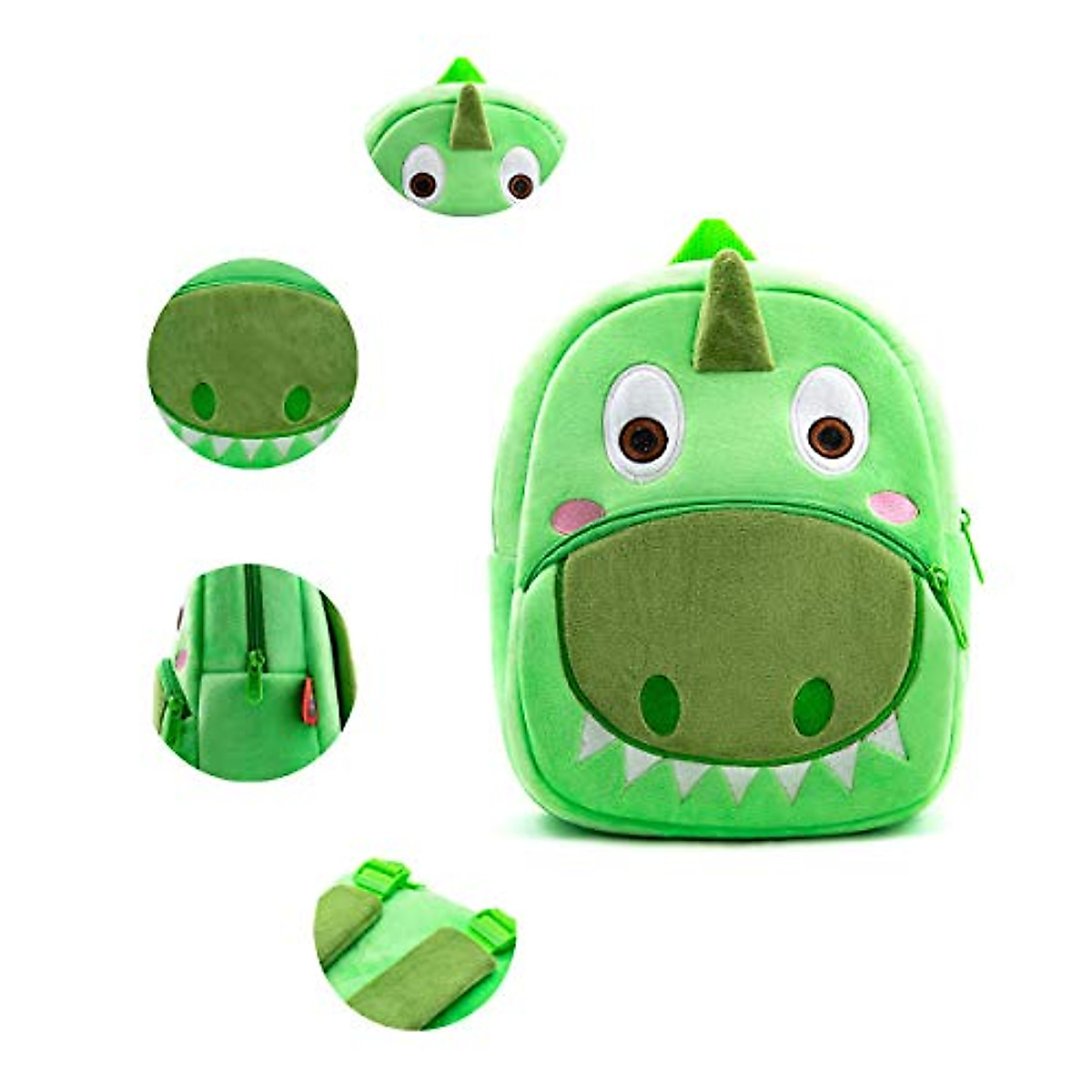 NICE CHOICE Cute Toddler Backpack Toddler Bag Plush Animal Cartoon Mini Travel Bag for Baby Girl Boy 2-6 Years(Green Dinosaur)