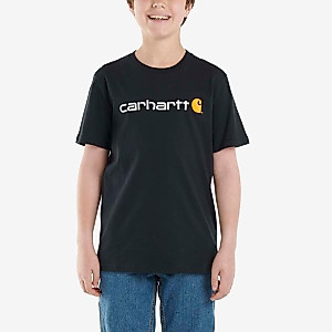 Carhartt boys Knit Short Sleeve Crewneck Logo T-shirt T Shirt, Caviar Black, 7 Years US