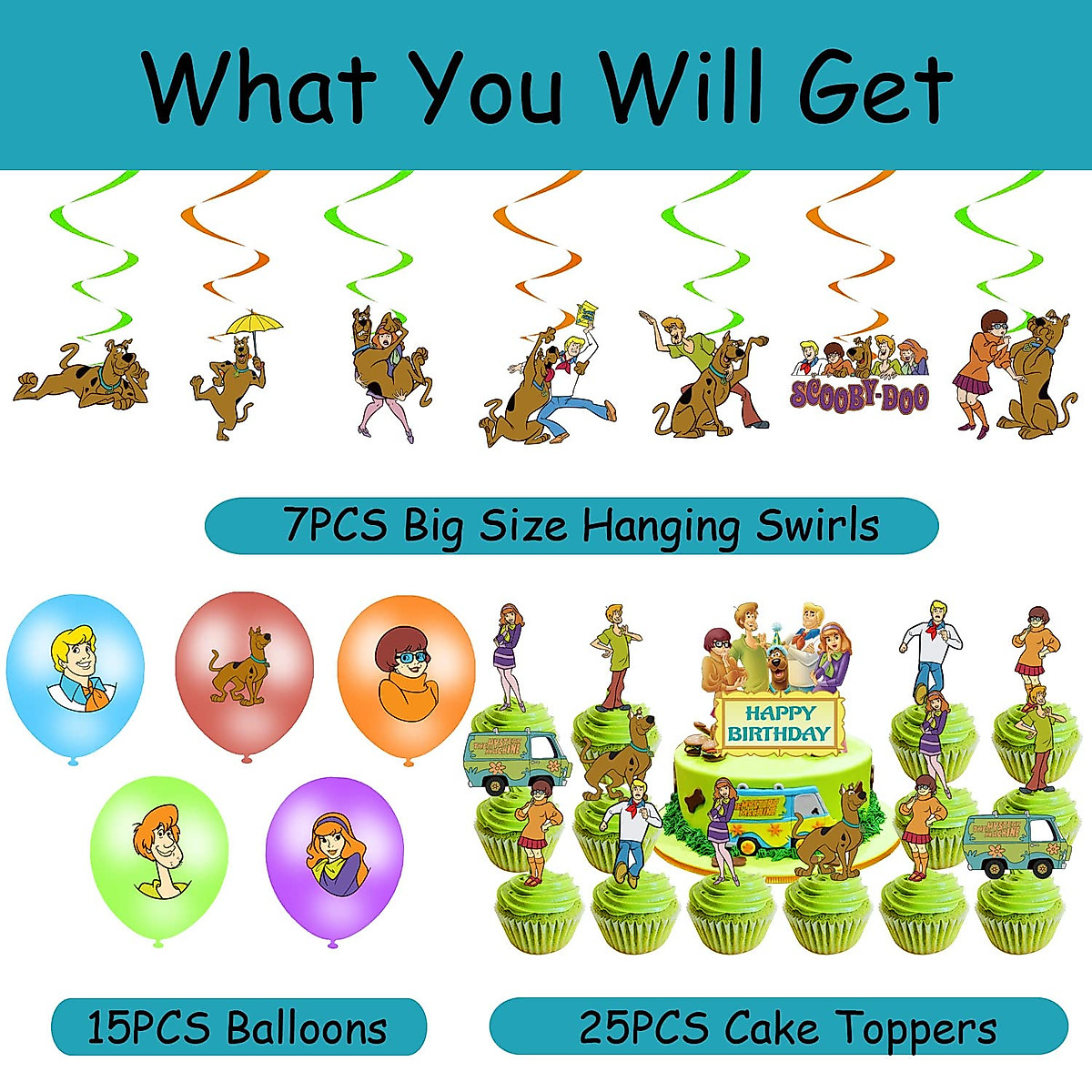 TOYOYO Birthday Party Supplies, Party Decorations Including Birthday Banner, Hanging Swirls, Latex Balloons and Cake Toppers for Theme Birthday Party Decorations