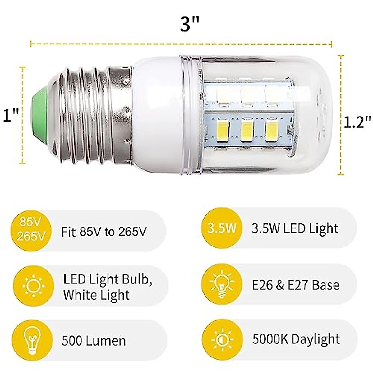 5304511738 LED Refrigerator Light Bulb for Frigidaire Crosley Ken More Refrigerator, 3.5W KEI D34L Refrigerator Bulb Replace PS12364857 AP6278388 (85V-265V White Light) - 2 Pack