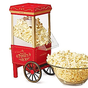 Nostalgia Vintage Table-Top Popcorn Maker, 12 Cups, Hot Air Popcorn Machine with Measuring Cap, Oil Free, Red