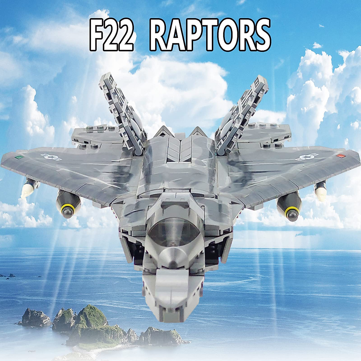 Gonli Military Building Blocks Sets 626 Pieces F22 Raptor Fighter Jet Plane Stem Building Toys for Boys Age 8-12 10015 F22 Raptors