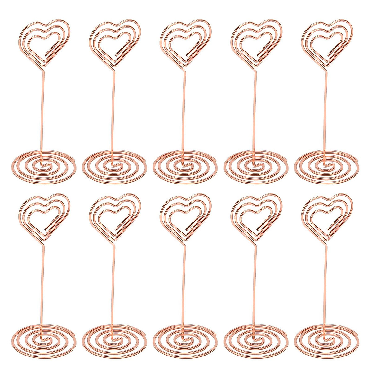 Aladeno 10Pcs Table Number Holders Place Card Holders Photo Holders Table Number Stands Layered Heart Style Stable Base Metal Place Card Holder for Wedding Party Office (Rose Gold)
