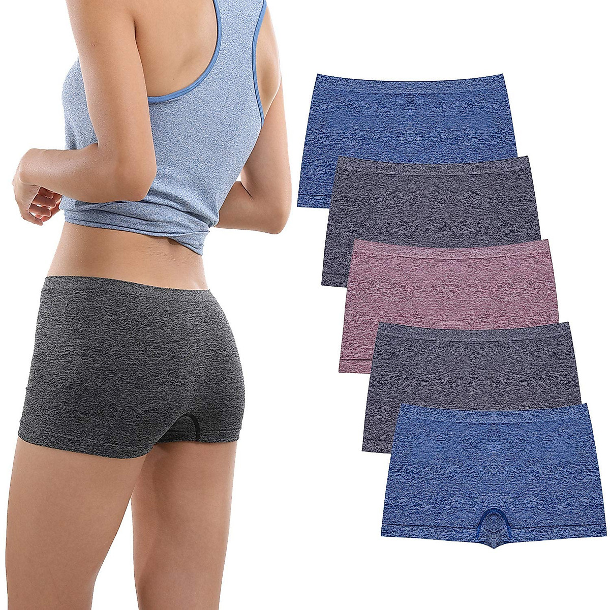DEEP TOUCH Women’s Boyshort Underwear Seamless Panties Stretch Boxer Panty Breathable No Show Boxer Briefs 5 Pack