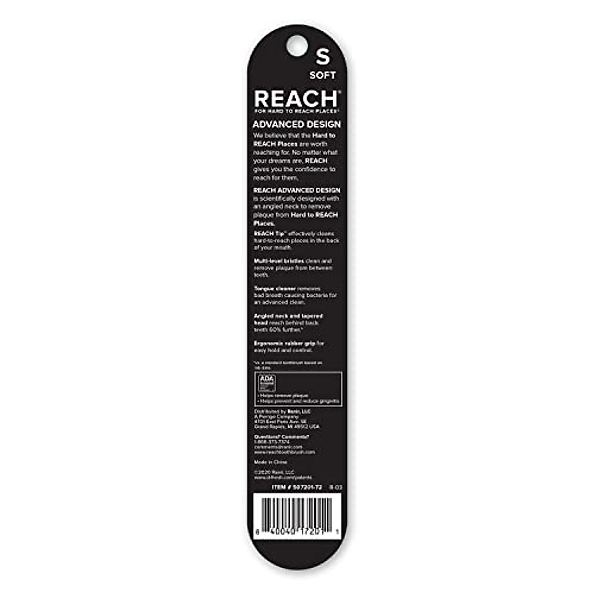 REACH Advanced Design Toothbrush with Soft BRISTLES and Toothbrush Cap, 1 Count