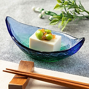 Toyo Sasaki Glass WA3305 Small Bowl, Blue/Green, Approx. 4.7 x 2.4 x 2.0 inches (12 x 6 x 5 cm), Coral Sea, Boat Shape, Made in Japan