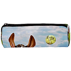 Basset Hound Dog Chasing Tennis Ball Pencil Bag Pen Case Stationary Case Pencil Pouch Desk Organizer Makeup Cosmetic Bag for School Office