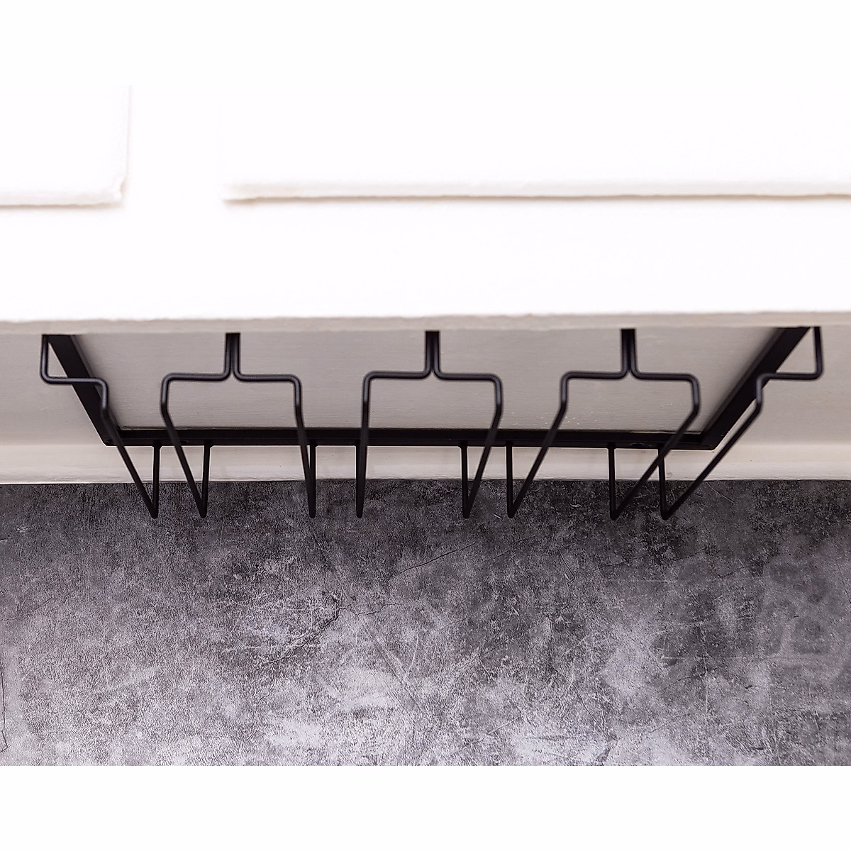 Karukera Wine Glass Holder Storage, Add an Organizer Stemware under a Floating Shelf or Cabinet to save Space, Perfect Metal Rack for your Kitchen, Bar or Countertop, with 2 Sets Mugs Holders