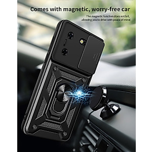 Kukoufey Compatible with Tecno Pova 5 Bracket Shell,with Slide Camera Lens Cover Compatible with Tecno Pova 5 Free Fire LH7n Case Black