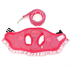SELMAI Brother cat Dog Small Dog Harness Pink Leash Set Ladies Polka Dot Vest Mesh Padded Lead for Pet Cat Puppy Girls S