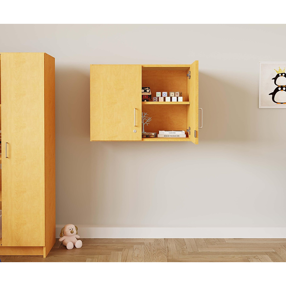 Tot Mate Wall Mounted Storage Lock Cabinet - 30in Wide | Ready-to-Assemble, Maple/Maple