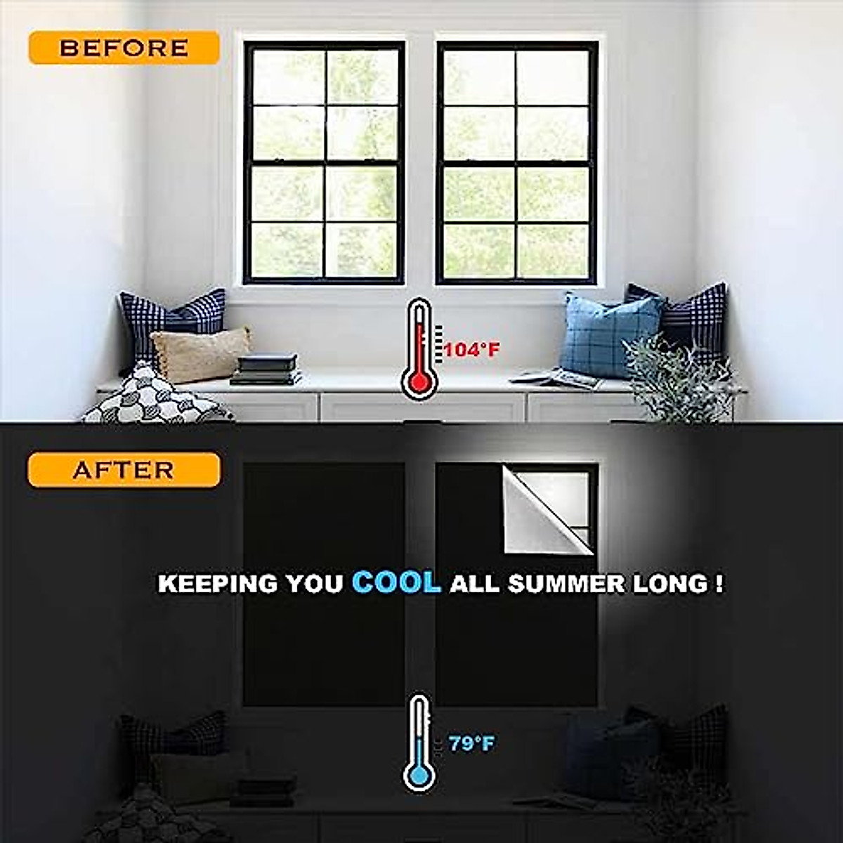 Portable Blackout Curtains, Blackout Shades with 30 Pairs of Velcro and 15 Pieces of Invisible Adhesive,100% Blackout Material Blackout Blinds for Baby Nursery, Bedroom or Travel Use(79" x 57")