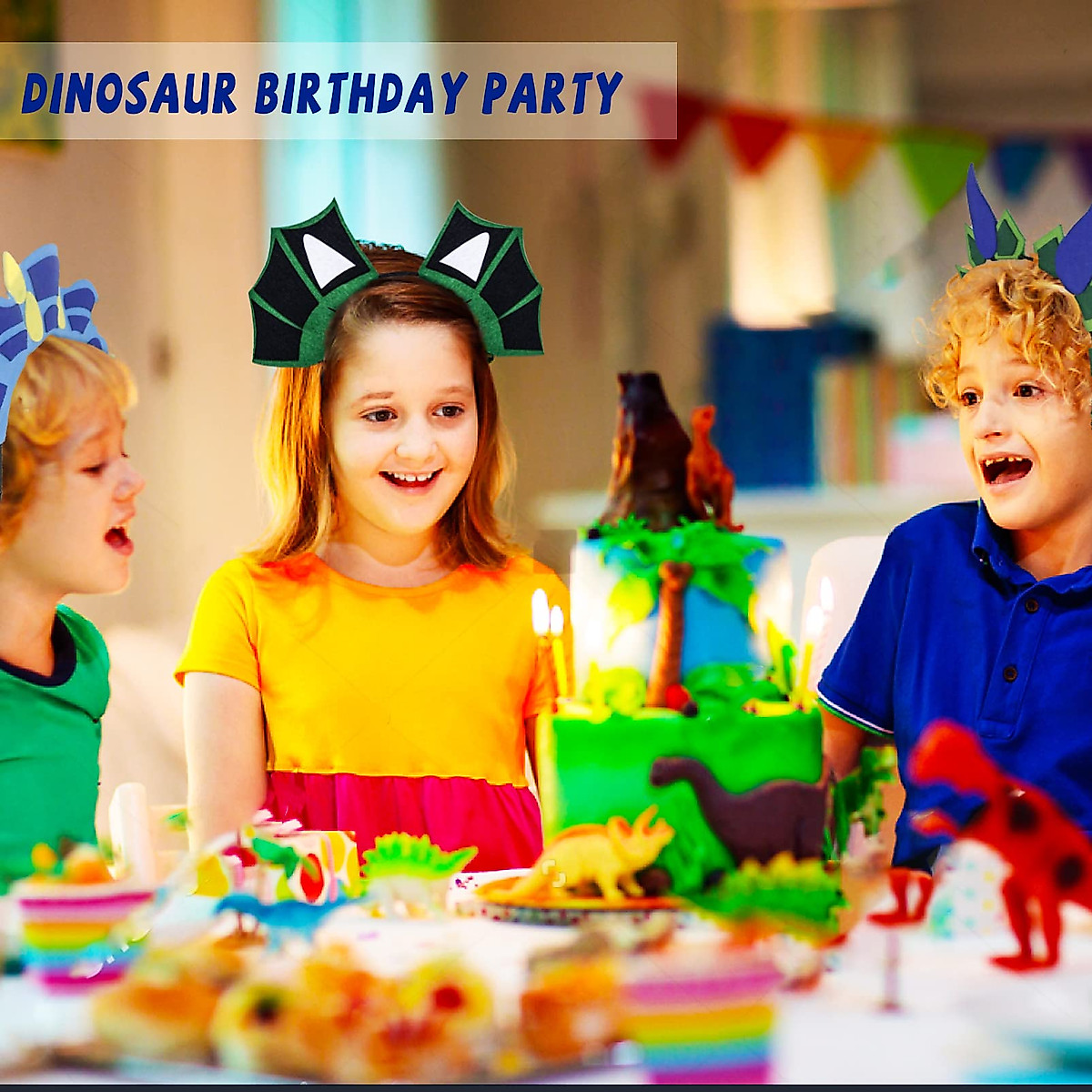 Flying Childhood 8Pcs Dinosaur Headbands Party Hats for Girls Boys Birthday Decorations Supplies Favors Felt Dragon Headpiece as Kids Toddlers Photo Booth