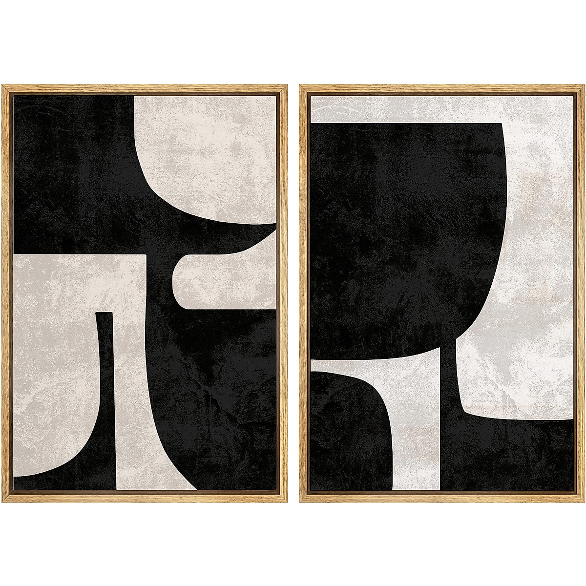 SIGNWIN Framed Canvas Print Wall Art Set Mid-Century Black Polygon Variety Abstract Shapes Illustrations Modern Art Decorative Contemporary for Living Room, Bedroom, Office - 16"x24"x2 Natural