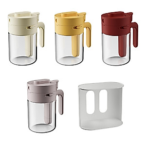 Multifunctional Seasoning Box, Clear Glass Seasoning Jar with Lid and Spoon, Seasoning Container for Home Kitchen with Storage Rack (4-Color-A)