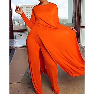 Tbahhir Women's 2 Piece Yoga Outfits Regular Fit Long Sleeve Tunic T-Shirt and Bell Bottom Maxi Pants Loungewear Set