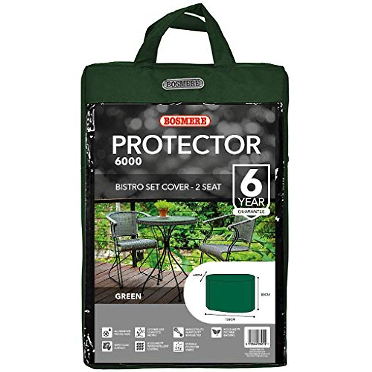 Bosmere Weatherproof Bistro Set Outdoor Cover for 2 Chairs & Round Table 49" L x 25" W x 31" H, Green