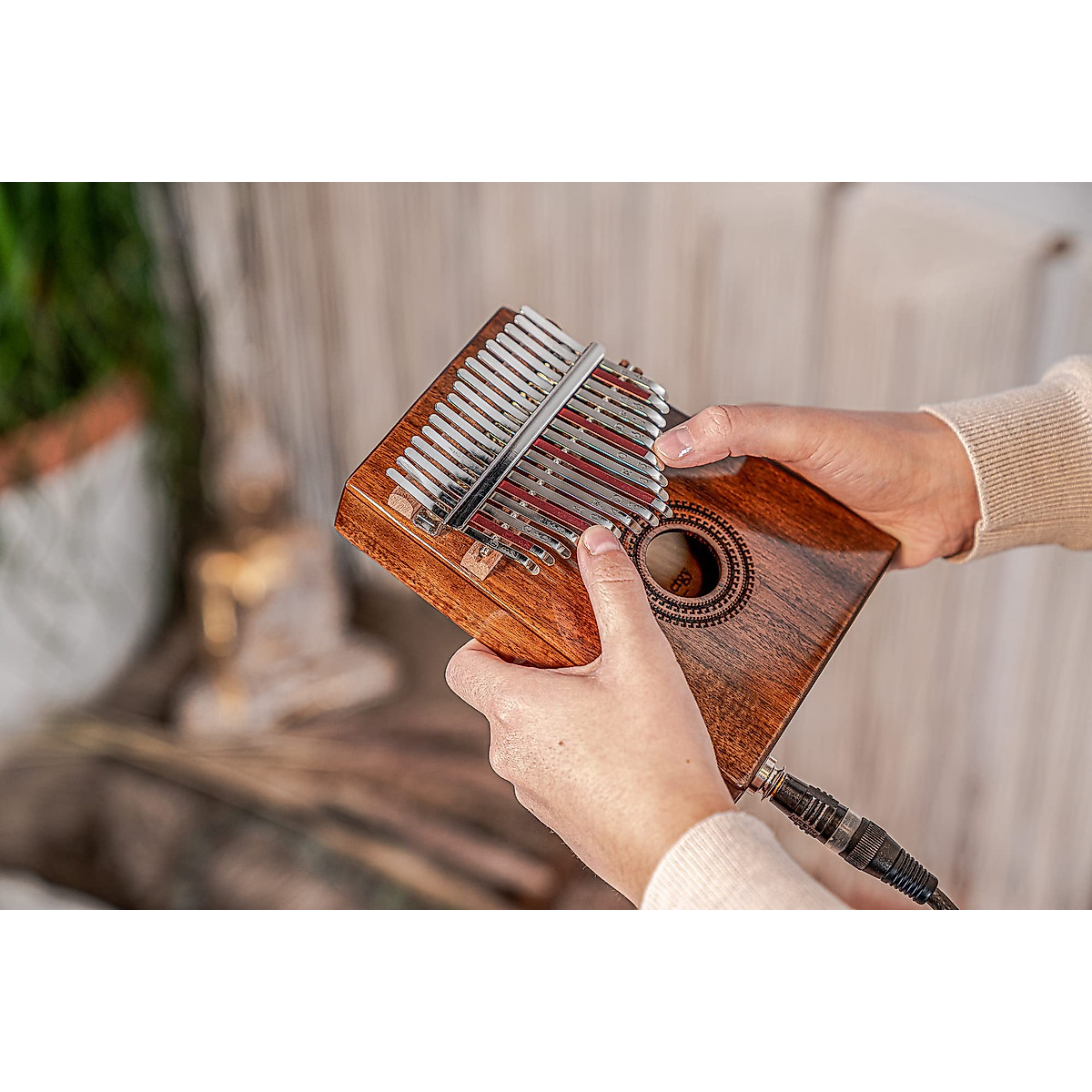 Pickup Kalimba Thumb Piano for Amplifiers, 17 Keys — Includes Tuning Hammer and Case — For Meditation, ASMR, Sound Therapy and Yoga, 2-YEAR WARRANTY