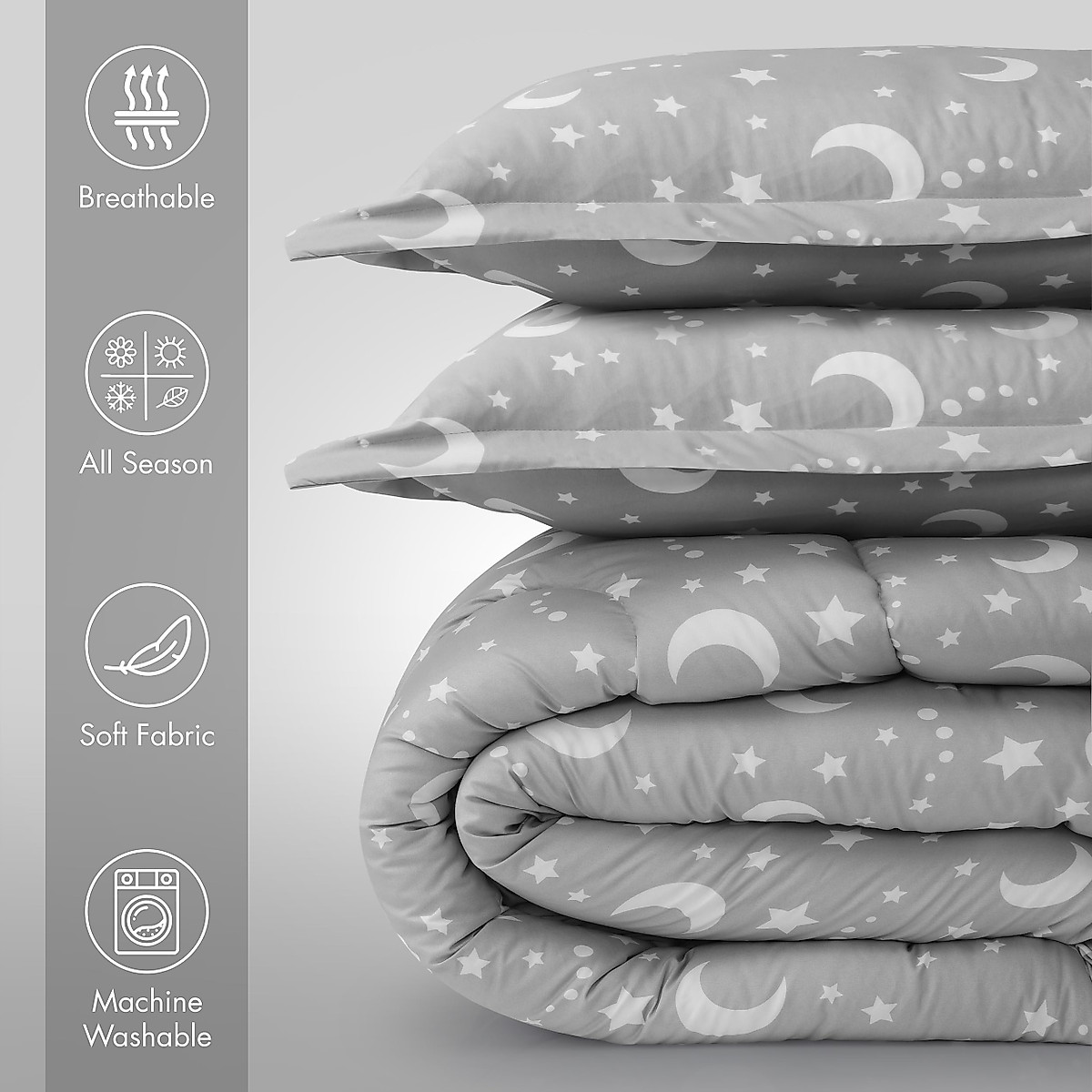 Utopia Bedding All Season Moon Star Comforter Set with 2 Pillow Cases, 3 Piece Soft Brushed Microfiber Kids Bedding Set for Boys/Girls, Machine Washable (Twin)
