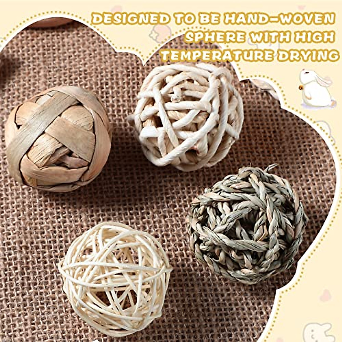 Sosation 24 Packs Guinea Pigs Toys Small Animals Play Balls Chew Gnawing Treats Bunny Toys Hay Grass Balls for Small Animals Entertainment PET Cage Accessories