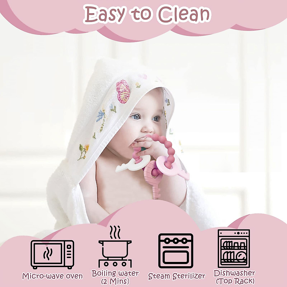 YAPROOM Silicone Teething Keys for 6-18 Month Baby, Infants Toddler Toy Keys, Cute Keys Teether Ring, Soft Teether Toys for Baby Girl