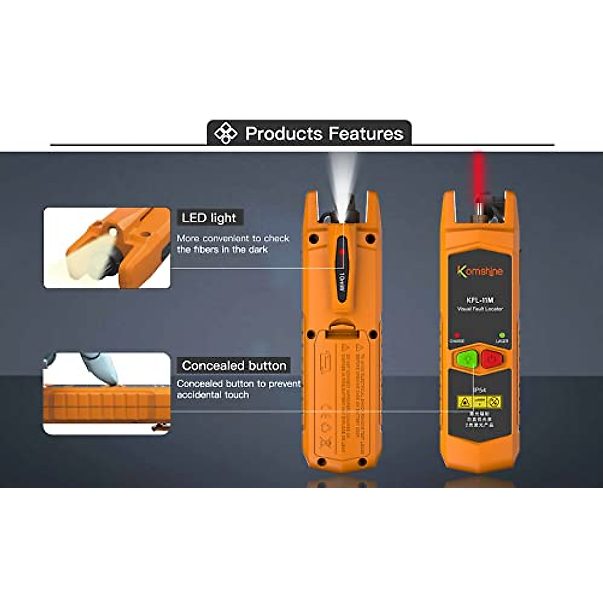 KomShine KPM-11M Power Meter Tester 7 Wavelengths + KFL-11M 30mW 25kmVisual Fault Locator VFL Fiber Optic Red Light Pen LED Lights Adapter for FC SC ST Connectors