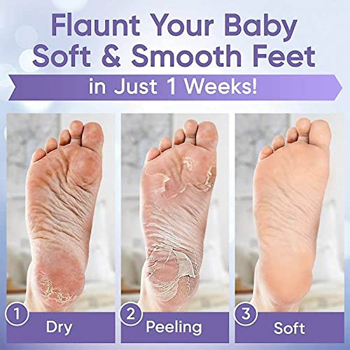 Foot Peel Mask, YOUPINWEI Exfoliating Feet Peeling Mask for Dry Cracked Heels - 2+1 Packs - Make Your Feet Baby Soft Get Smooth Silky Skin, Calluses and Dead Skin Remover for Women and Men