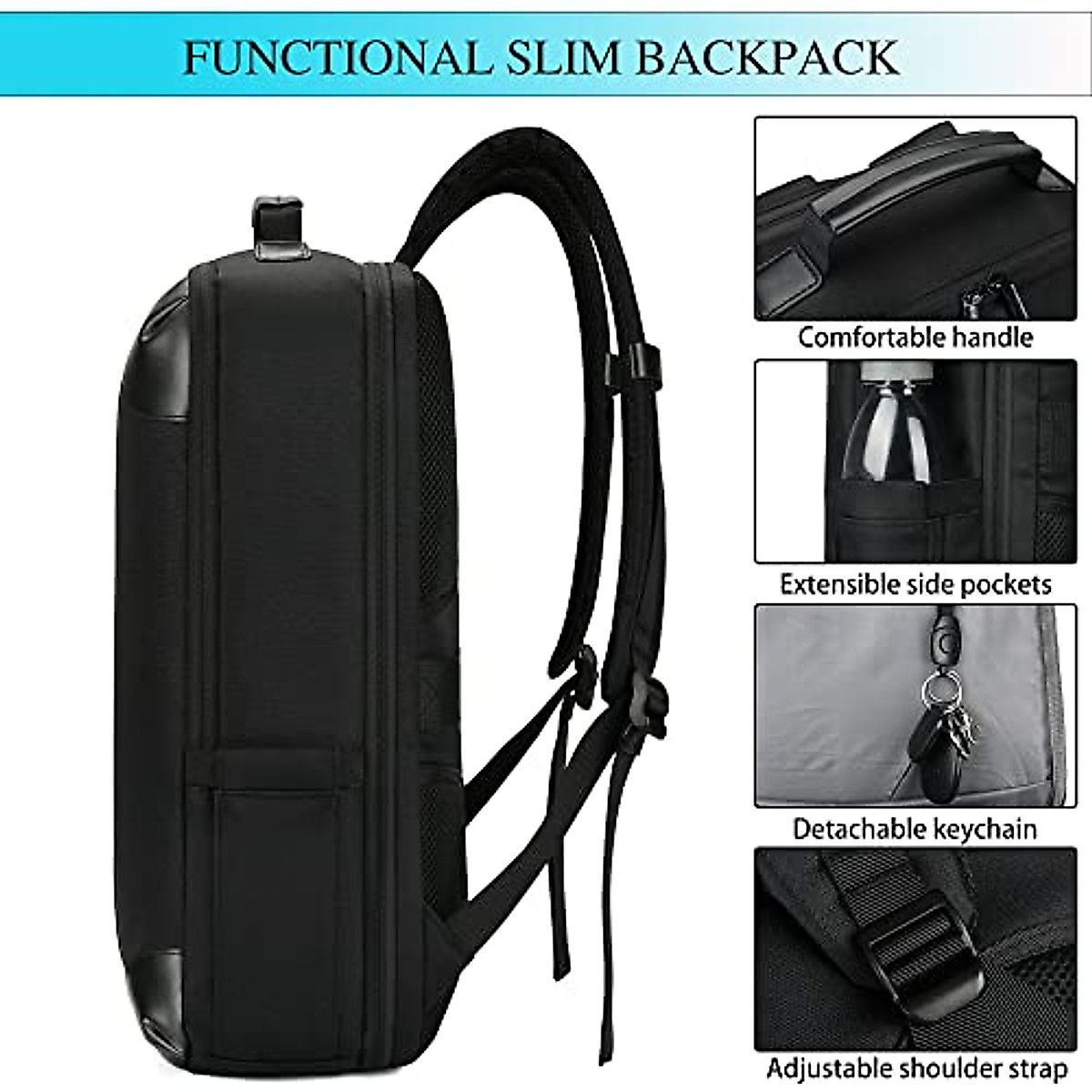 Laptop Backpack for Men, 17.3 Inch Business Work Laptop Backpacks Lightweight Slim Durable Water Resistant Women Backpack College School Bookbag Computer Backpack Black