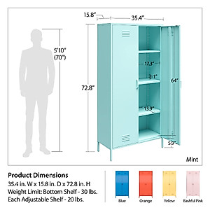 Novogratz Cache 2 Door Tall Metal Locker Style Storage Cabinet, Bashful Pink