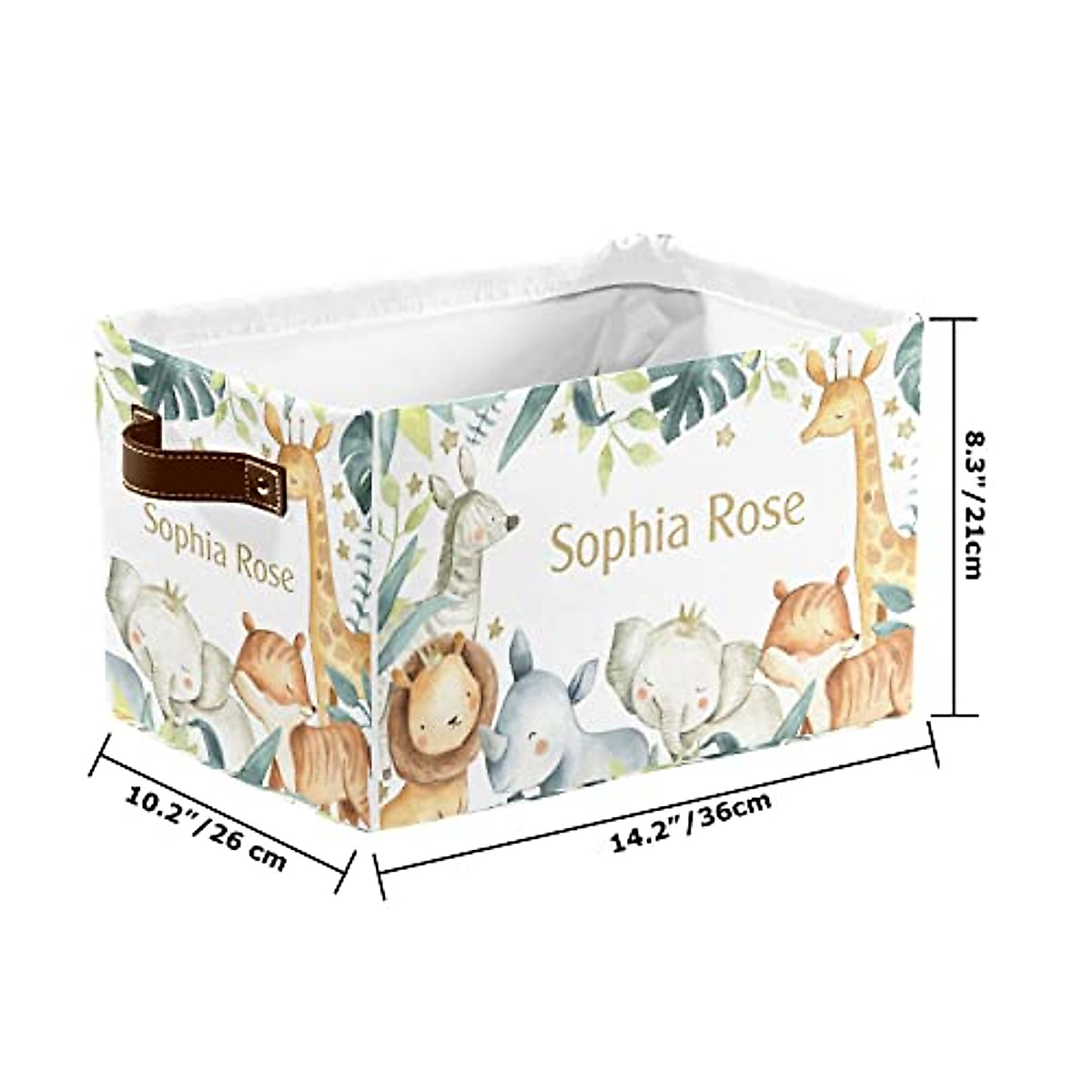Safari Animals Jungle Forest Personalized Storage Bins ,Baskets Cubes Organizer with Handle for Shelves Closet Nursery Toy 1 Pack