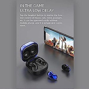 eDealz Fully Wireless Bluetooth 5.1 Rechargeable IPX4 Waterproof Sweatproof Earbud Headphones with Microphone, Micro USB LCD Clock Charging Case Surround Stereo Bass and Noise Cancelling Calls (Blue)