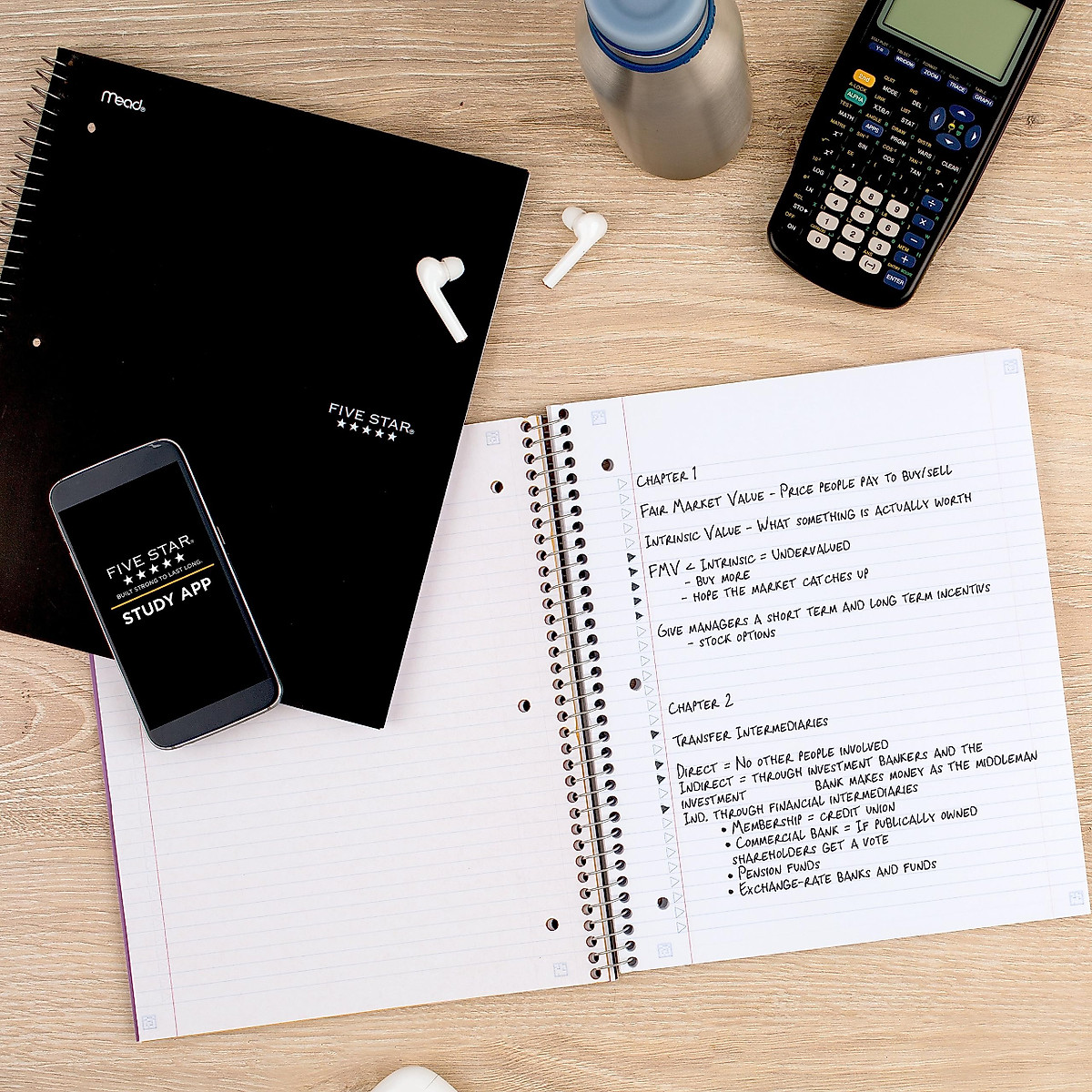 Five Star Spiral Notebooks Plus Study App, 2 Pack, 5 Subject, College Ruled Paper, 11" x 8-1/2", 200 Sheets, Black & White (73035)