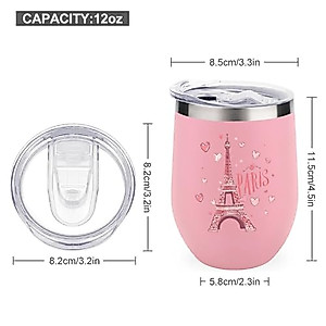 Paris France Eiffel Tower Souvenir Insulated Wine Tumbler with Lid Stainless Steel Travel Mug Coffee Cup for Cold & Hot Drinks