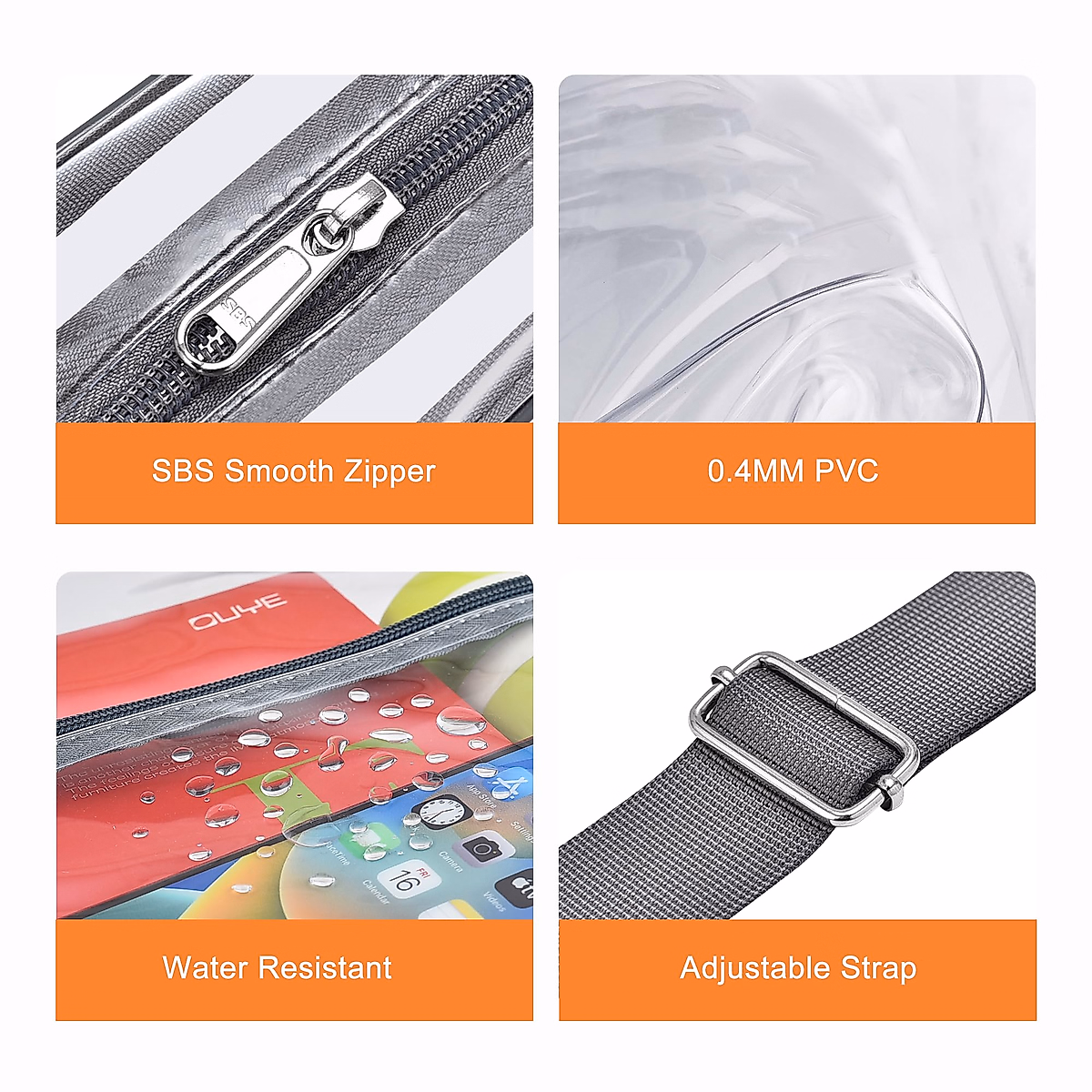 MAY TREE Clear Bag for Stadium Events Clear Messenger Bag Suitable for Concert and Sports Events, Grey-Large