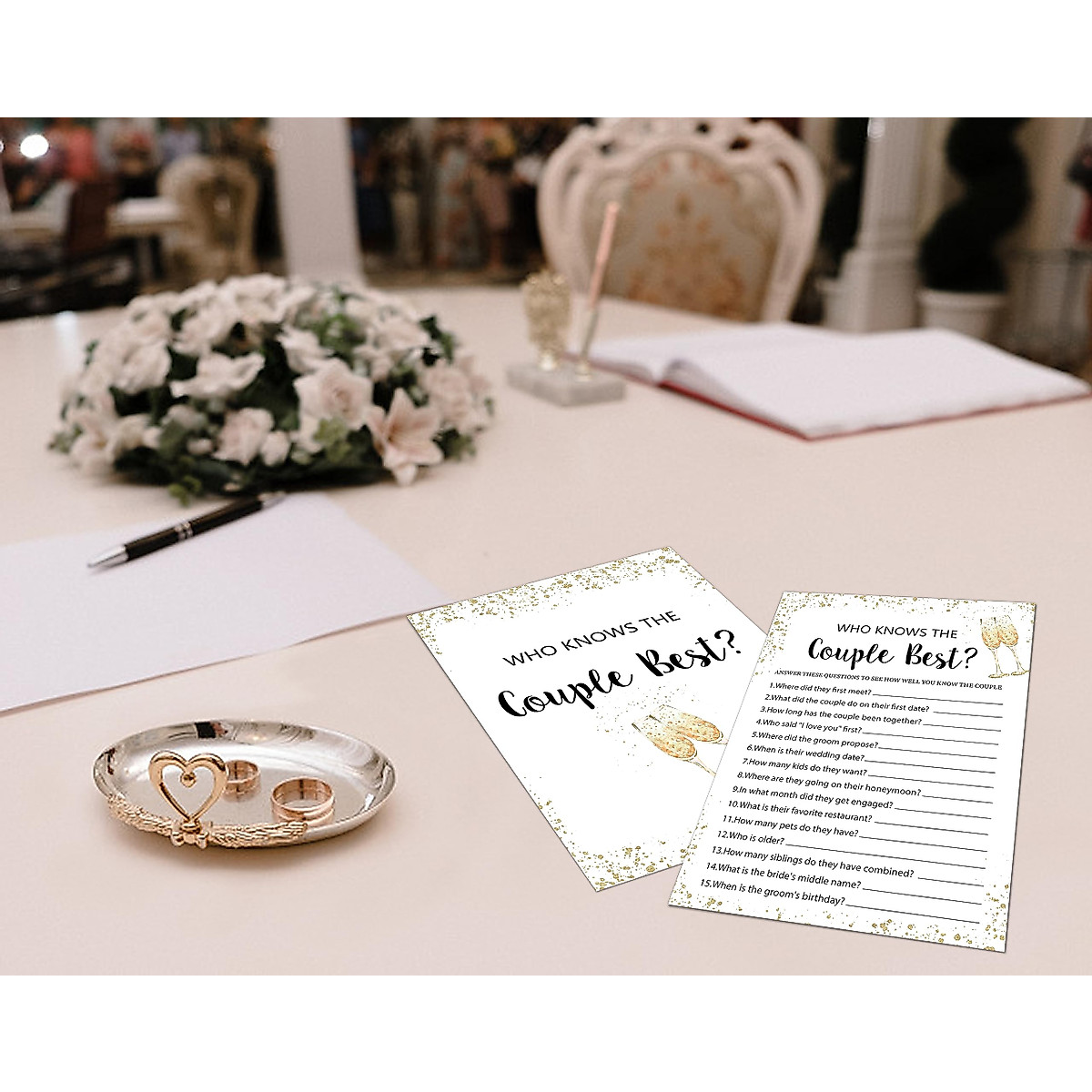 Who Knows The Couple Best Bridal Shower Game, Wedding Shower and Bachelorette Party - Set of 30 Cards, Gold Champagne Bridal Wedding Party Game Cards for Guests, Bridal Shower Party Decorations-LM1