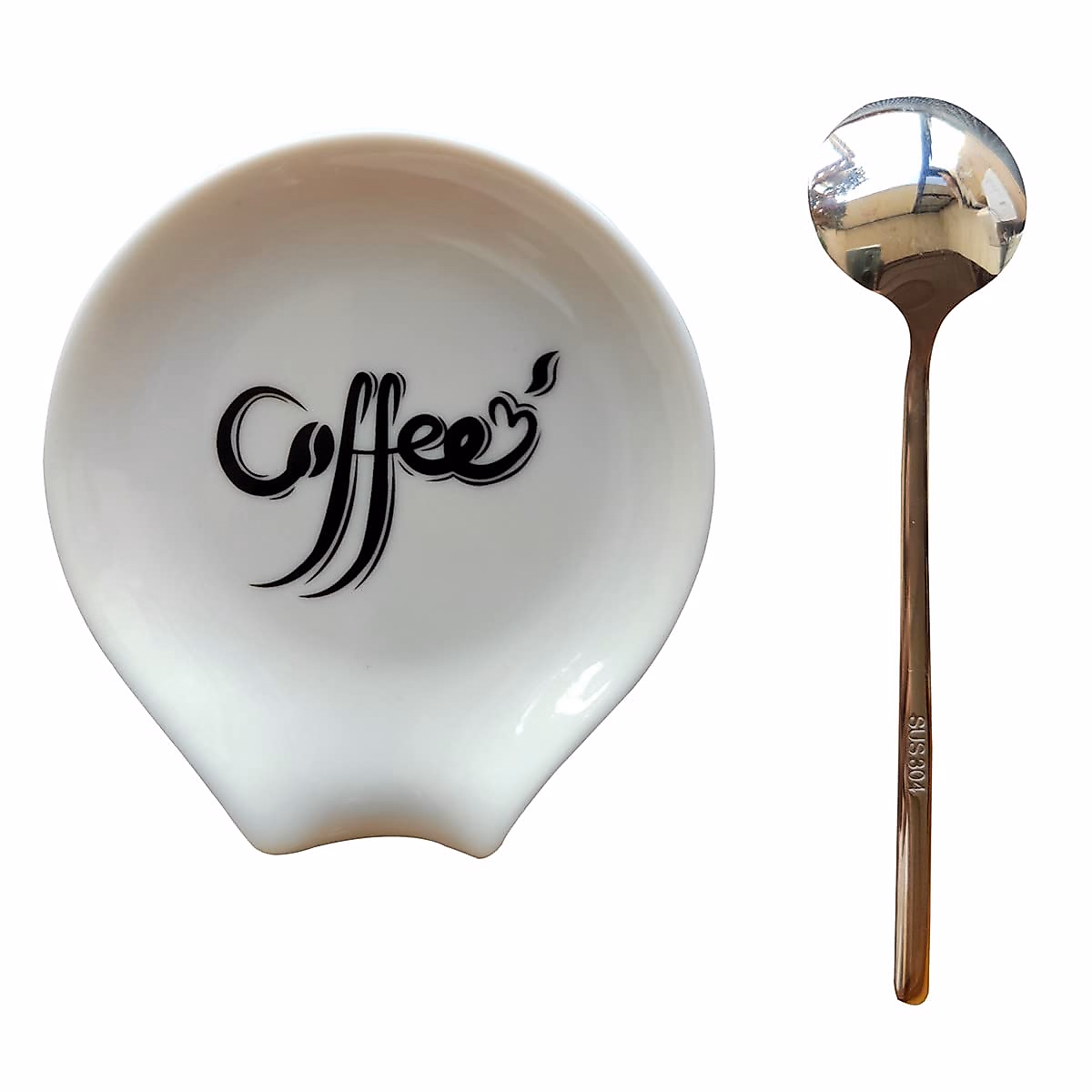 Coffee Spoon Rest, Small Ceramic Coffee Spoon Holder, Porcelain Spoon Holder, Ceramic Spoon Rest for Tablespoon,Teaspoon,Bar Spoon,Coffee Bar Accessories (Spoon Rest+Sliver Spoon)