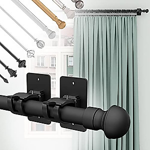 AMZONHOME 4 Pieces Self Adhesive Curtain Rod Bracket, Universal Plastic Holders, No Drill Brackets Hooks for Bathroom, Bedroom, Livingroom, Kitchen (Black)