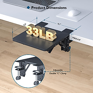 BONTEC Ergonomics Desk Extender Tray, 9.5"x9.1" Table Mount Arm Wrist Rest Shelf, 90° Foldable Elbow Arm Support, Clamp on Computer Arm Rest for Desk, Suitable for Office Desks