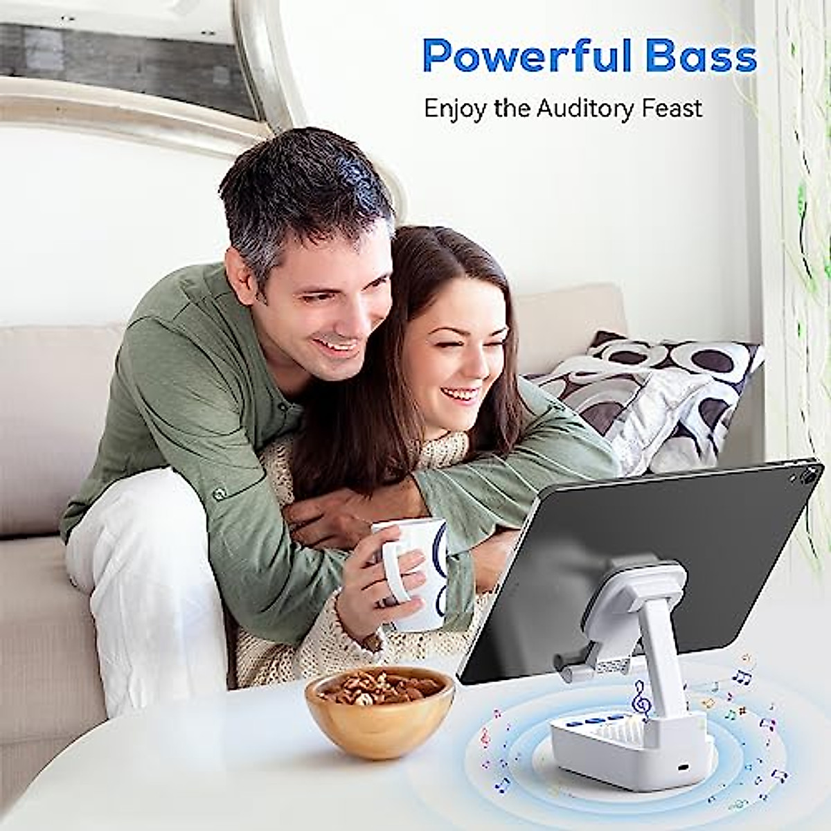 comiso Cell Phone Stand with Wireless Bluetooth Speaker, Punchy Bass & HD Stereo Sound Speaker for Home & Outdoors Compatible with iPhone/ipad/Samsung, Unique Ideal Gifts for Men Women (White)