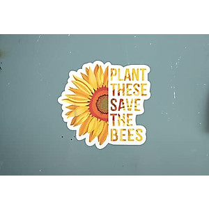Plant These Save The Bees Honeybee 5 Inch Waterproof Sticker Décor Garden Honeycomb Bumble Dandelion Queen Honey Yard Spring Summer Butterfly Wildflower Honeybee Pollinator Indoor Outdoor Rock CS1458-2PK