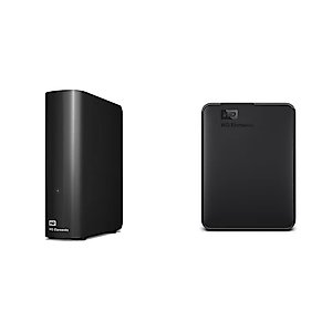 Western Digital WD 16TB Elements Desktop Hard Drive HDD, USB 3.0, Compatible with PC, Mac, PS4 & Xbox - WDBWLG0160HBK-NESN & WD 5TB Elements Portable External Hard Drive HDD, USB 3.0