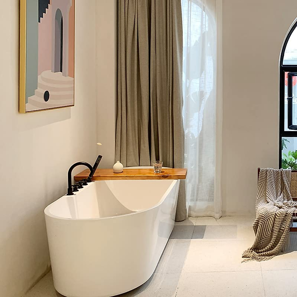 ZYFAB Luxury Bamboo Bathtub Tray Caddy,Walnut Color Wood Bathtub Board Table Large Non Slip Bathtub Stand Fits Most Freestanding Tubs,Brown,80 * 30 * 5cm