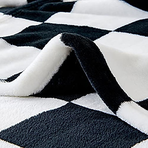 BEDELITE Checkered Throw Blanket for Couch and Bed, Luxurious Decorative Fleece Blanket with Checkerboard Grid Home Decor, Soft and Cozy Black and White Throw Blanket for Spring and Summer, 50"x60"