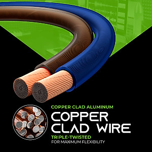 14 Gauge Car Speaker Wire, GearIT Pro Series (100 Feet, Soft Touch Translucent Blue/Black) Copper Clad Aluminum CCA 14 AWG Automotive Car Speaker Wire for Car Stereo, Car Audio Wiring Kit - 100ft